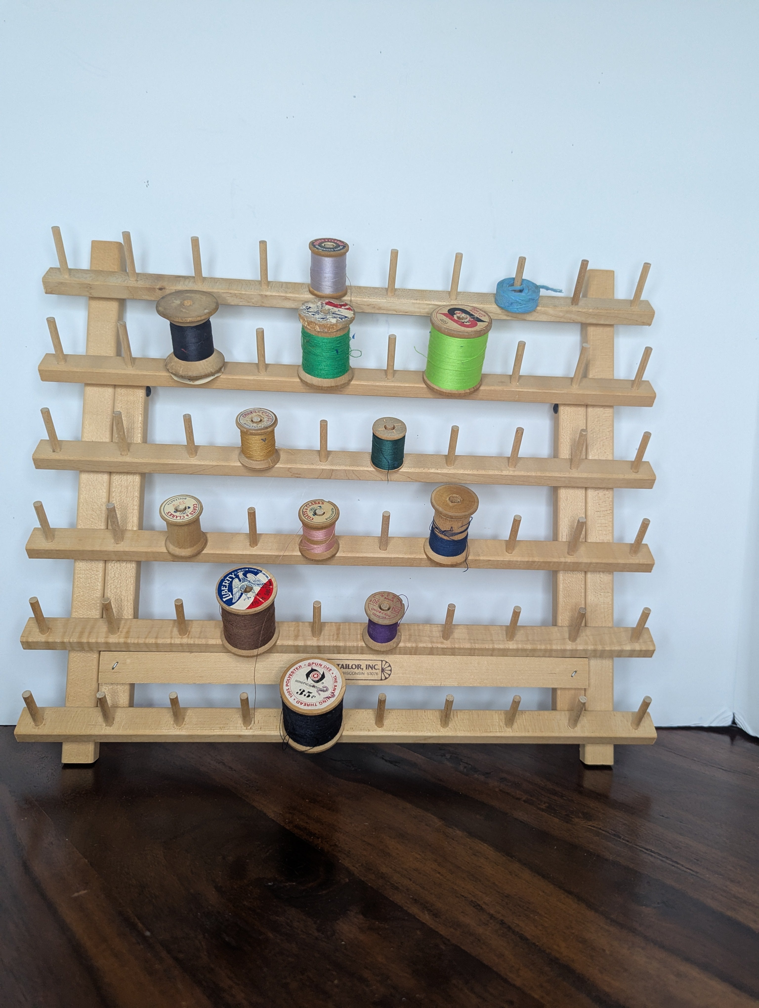 June Tailor Wooden Thread Stand with Vintage Wooden Thread Spools ...